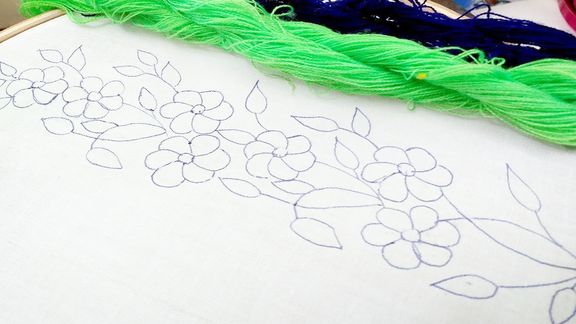 手工刺绣:简单的边线设计出图案花,手艺真不错!
