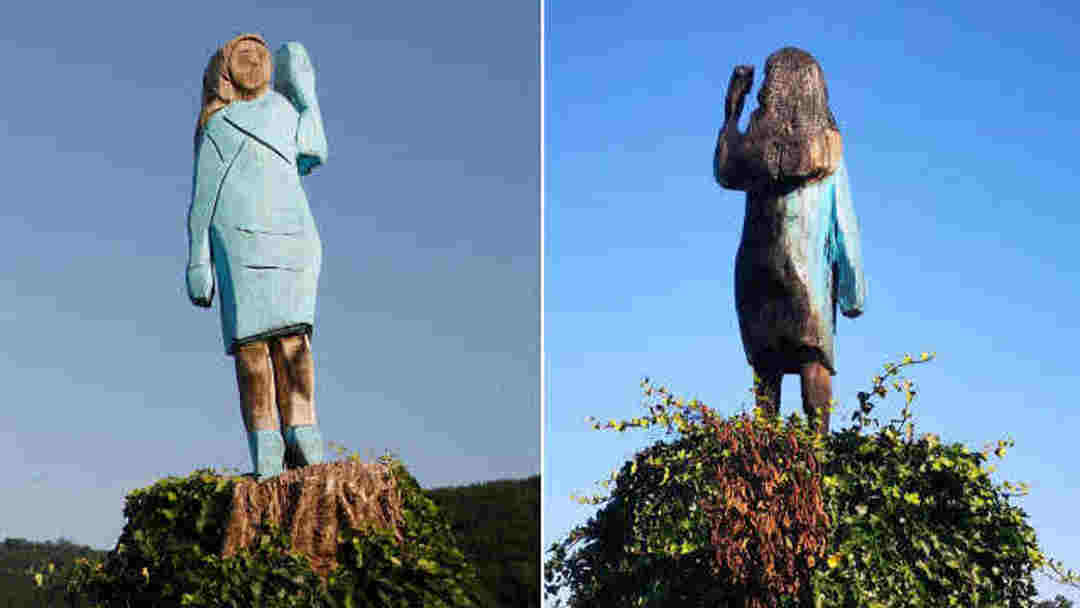 特朗普夫人雕像在家乡被纵火熏黑,准备拆除,曾被喷太丑