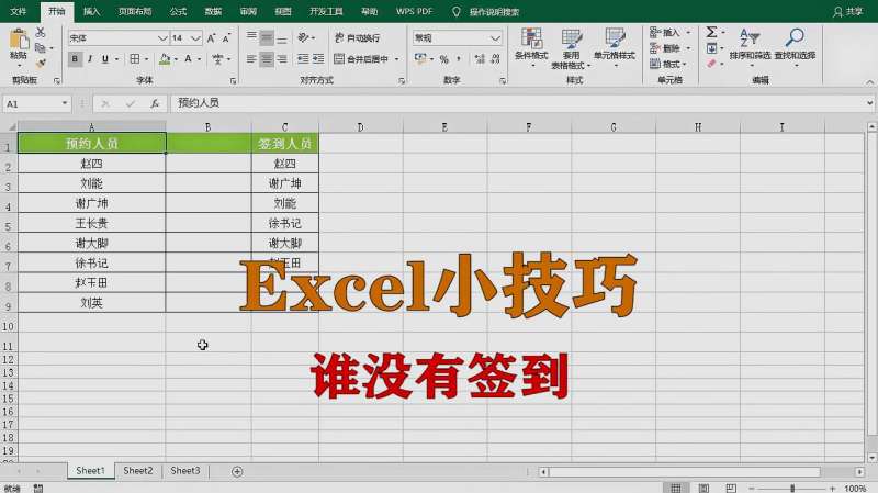 excel小技巧:谁没有来签到,升职加薪系列