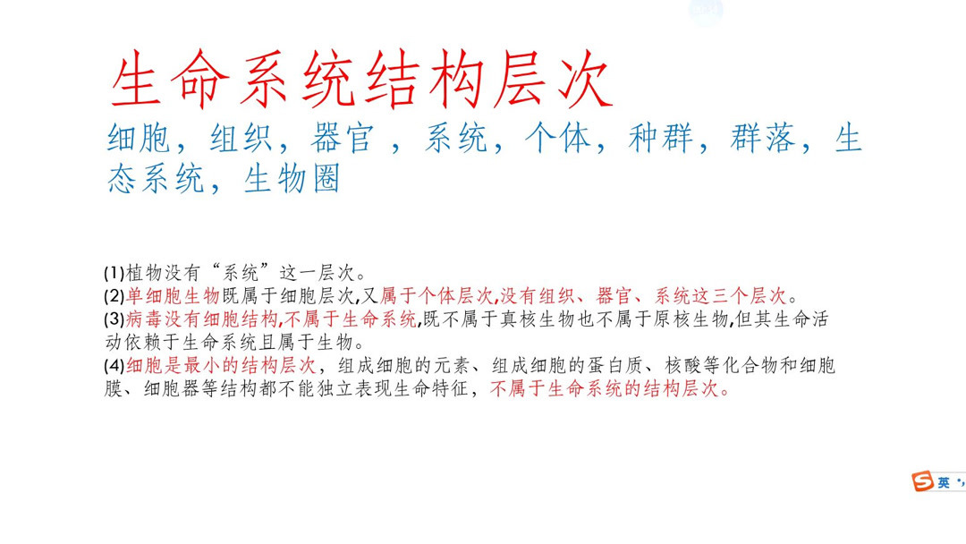 高中生物生命系统结构层次,植物单细胞生物病毒生命系统结构层次