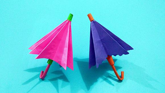 很简单的自动收缩雨伞手工折纸,小朋友最喜欢了,赶紧收下