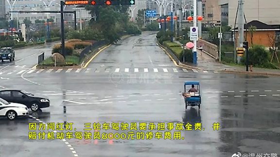 #覆车之戒# 【#温州# 三轮车闯红灯 受伤全责要赔钱】近日,在平阳县...