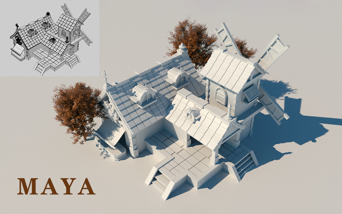 【Maya建模】从box开始的简单小房子制作教程,适合小白学习的场景...