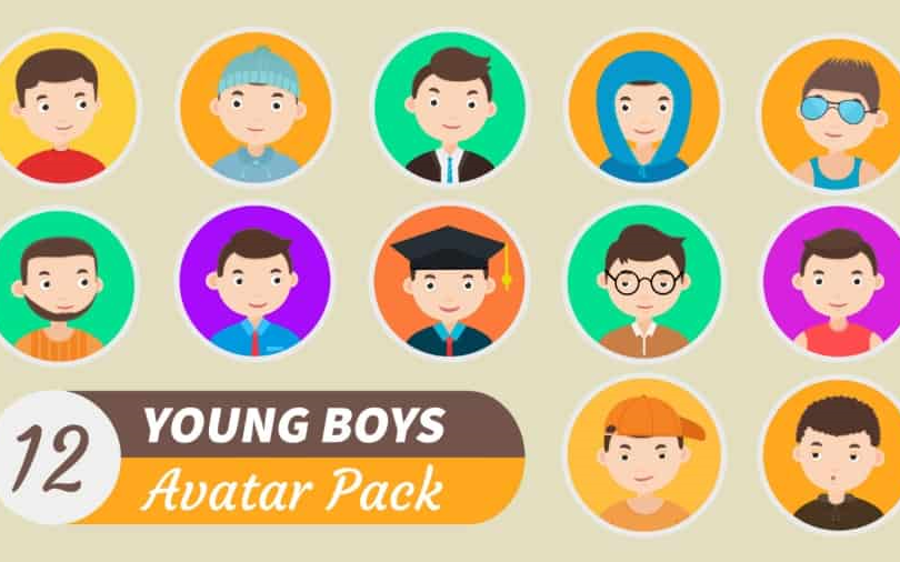 AE模板-12个人物头像图标动态头像模板卡通人物形象视频卡通头像