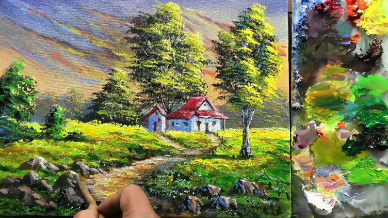 时间的流逝丙烯山水画|如何简单绘制美丽的风景画