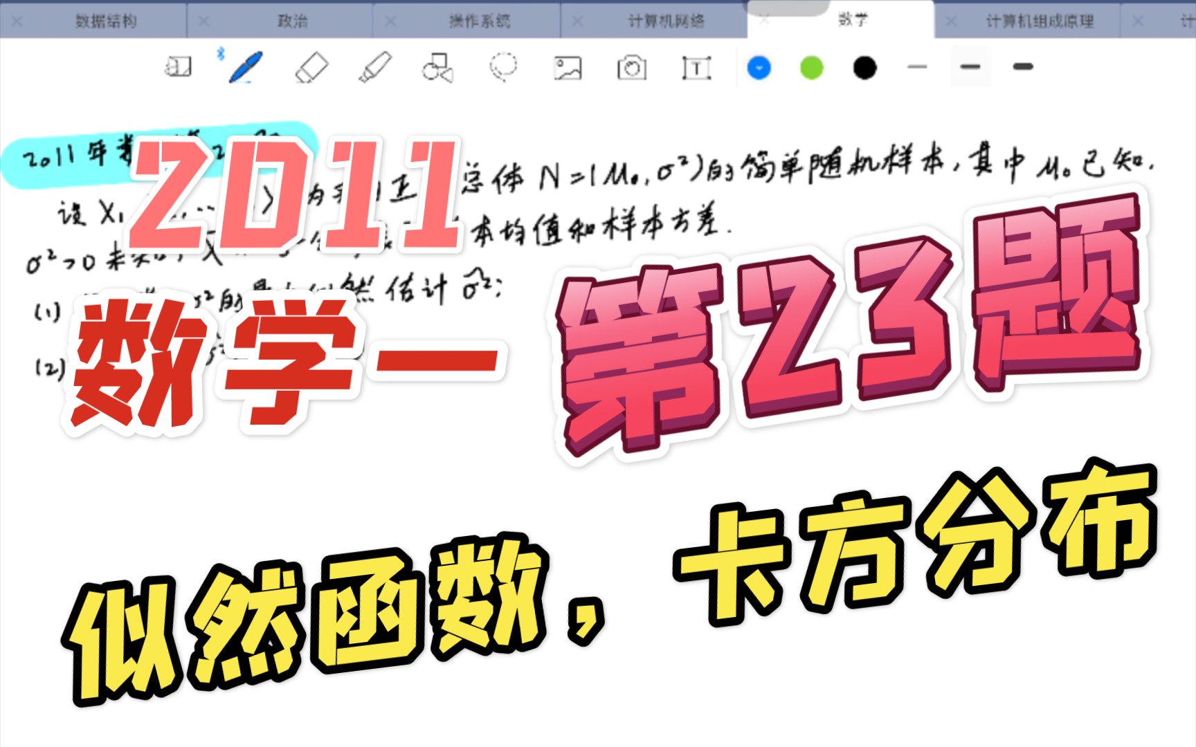 「数学」2011年数一第23题|似然函数,卡方分布