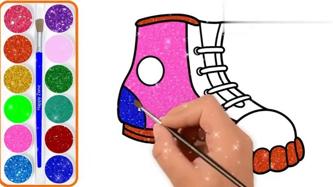 幼儿简笔画,萌宝学画运动鞋,并涂上金光闪闪的颜色!