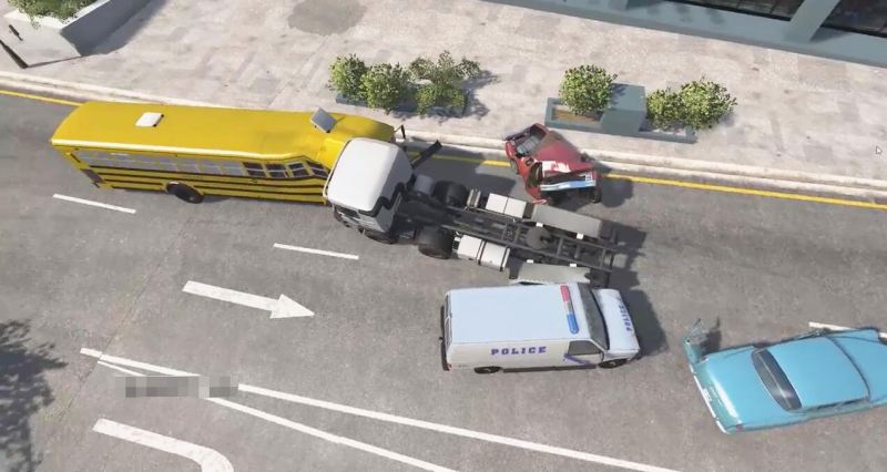 不同角度回放卡车闯红灯的交通事故 拟真车祸模拟beamng