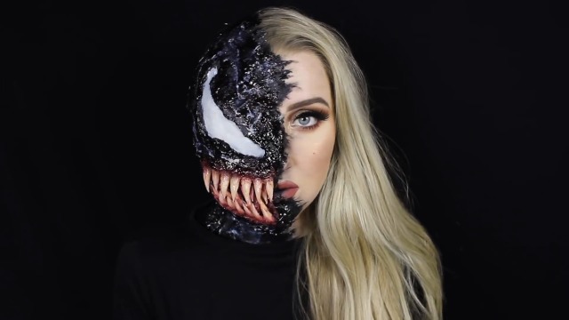 小姐姐自制毒液仿妆,效果逼真如电影特效,就差超能力了!