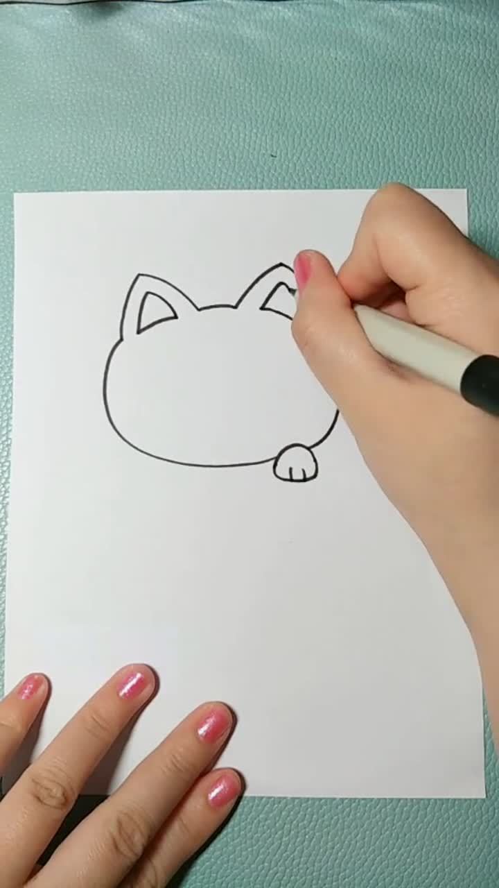 简单又可爱的糖豆简笔画,一只可爱的招财猫