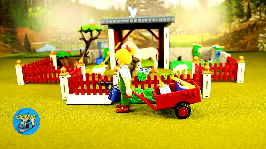 儿童小农场组装马舍栅栏红色小推车大马小羊小荷兰鼠,儿童玩具
