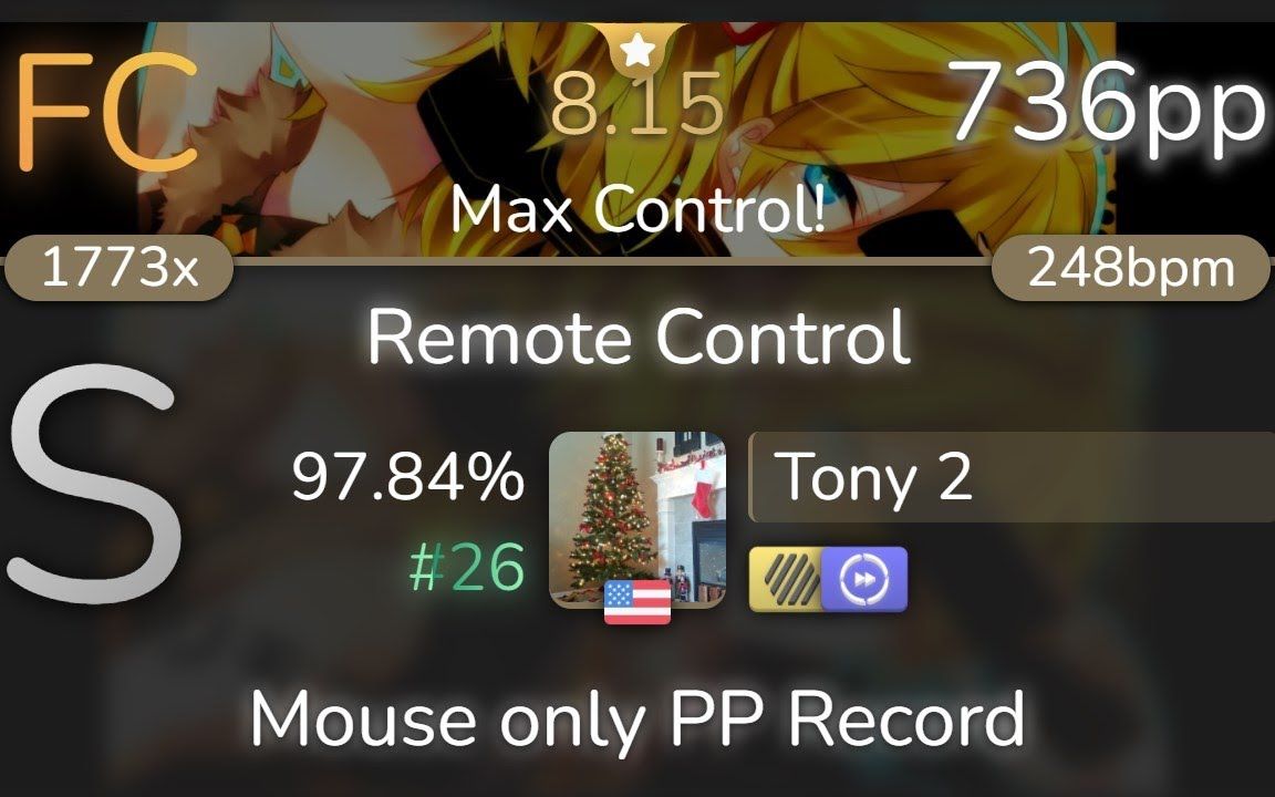 【osu!搬运】纯鼠PP世界纪录 Tony 2 | Remote Control [Max Control!] +...