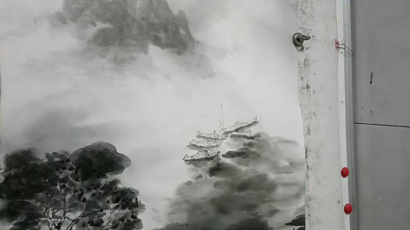 水墨山水画,湿画法三尺全开,一起画画吧