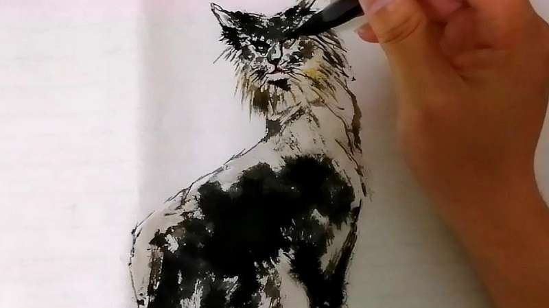 国画写意水墨“回眸的猫”技法,精湛用笔,生机勃勃