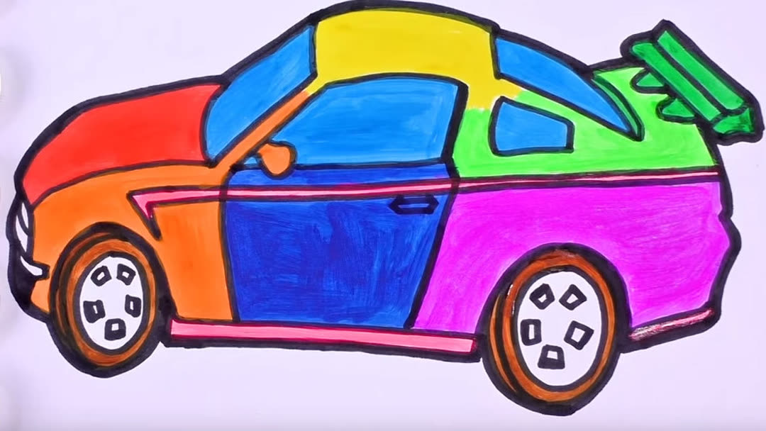 儿童益智绘画 趣味画画《多彩赛车》简笔画 填颜色88