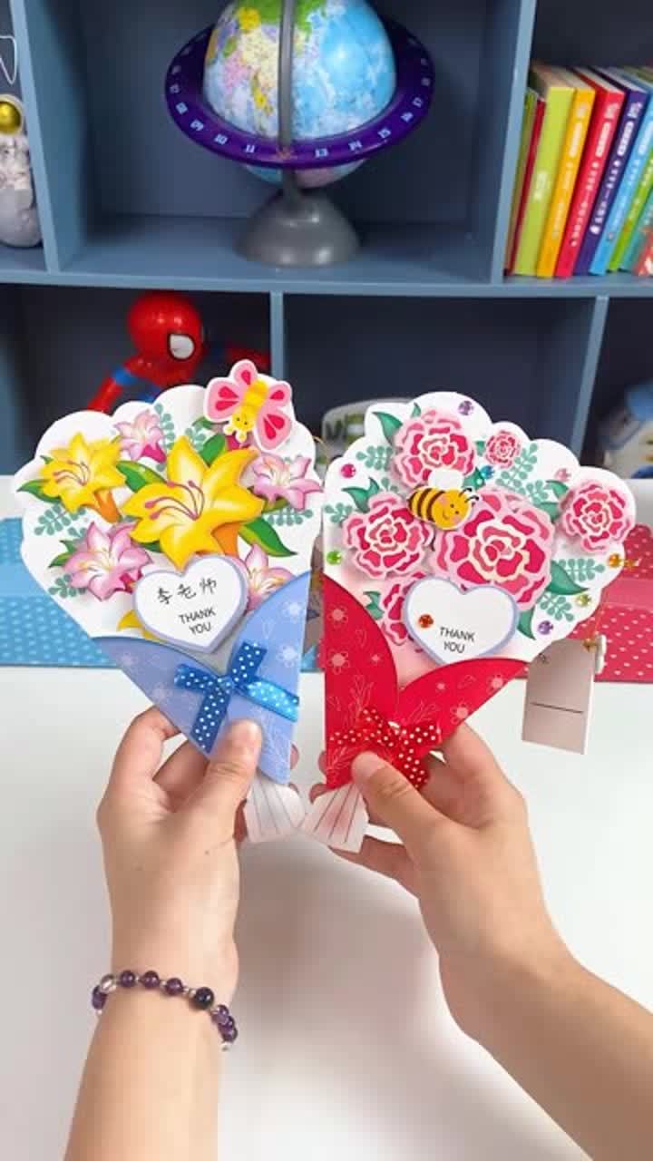 适合幼儿园和小学生自己制作的教师节贺卡,方法超级简单照着图片贴.