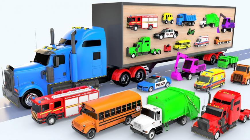 大卡车运送很多的汽车模型