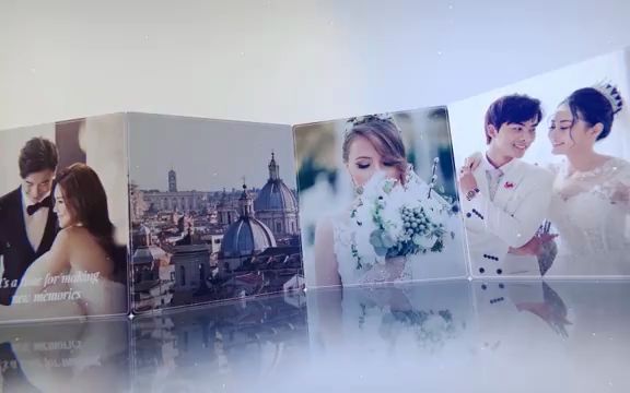 PR模板-优雅三维折叠展开婚礼预告周年纪念相册照片墙幻灯片展示