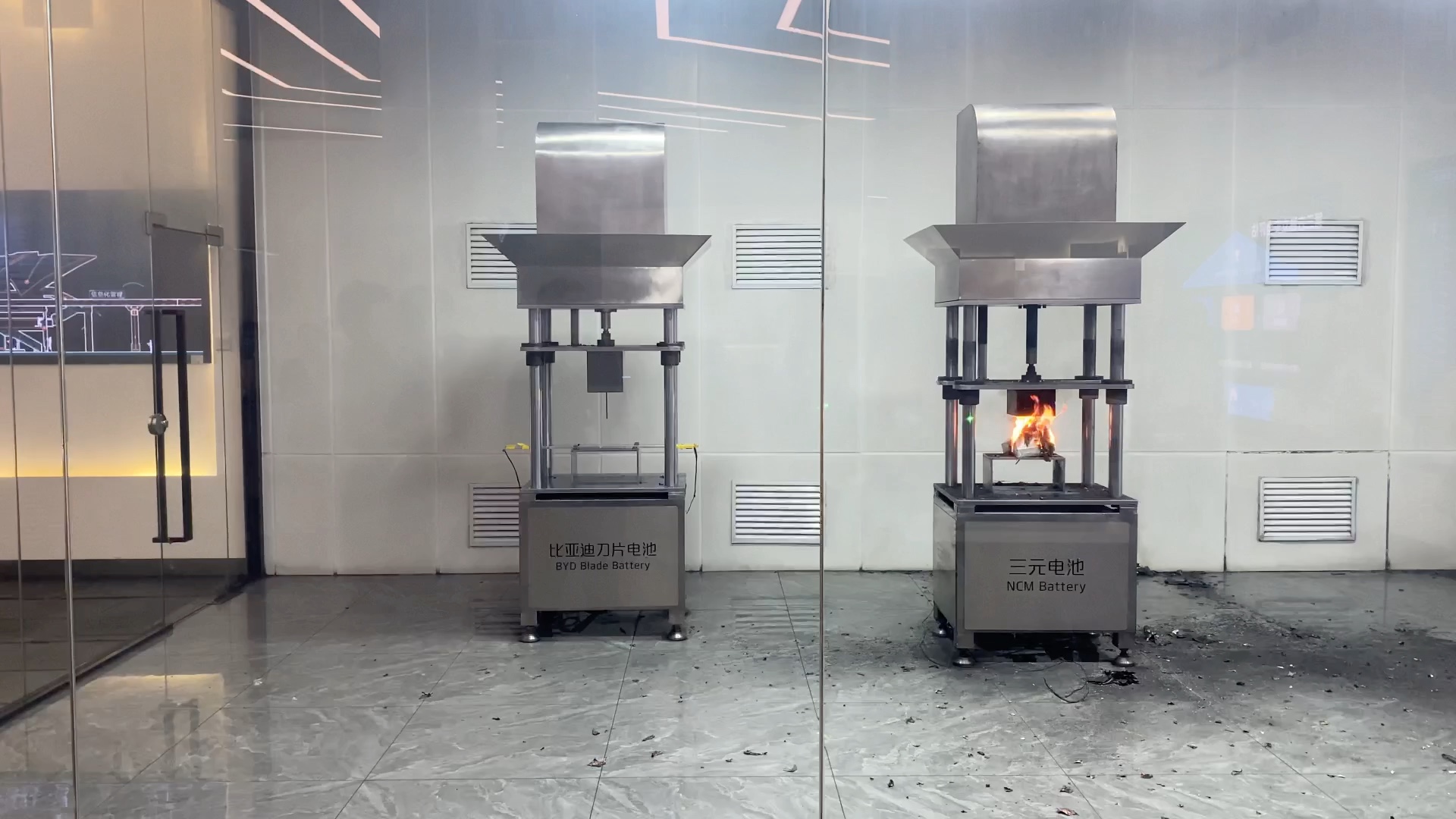 (针刺实验)比亚迪刀片电池vs三元电池