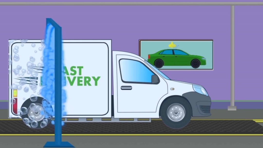 汽车动画小世界 第64集 清洗快递运输车