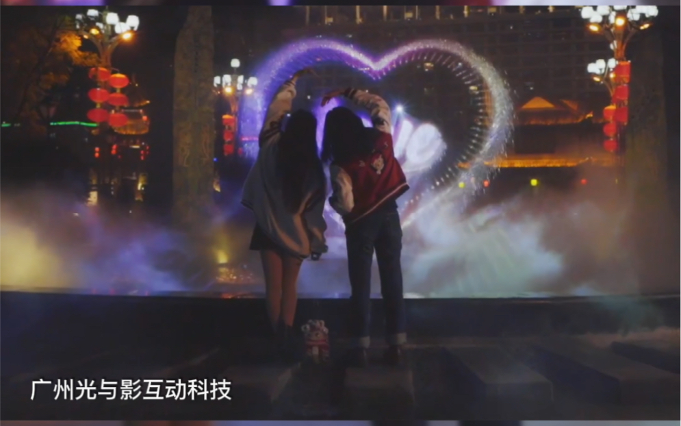 裸眼3d互动喷泉水雾投影