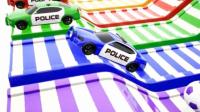 汽车玩具动画:警车撞击五角星和足球学习颜色.avi