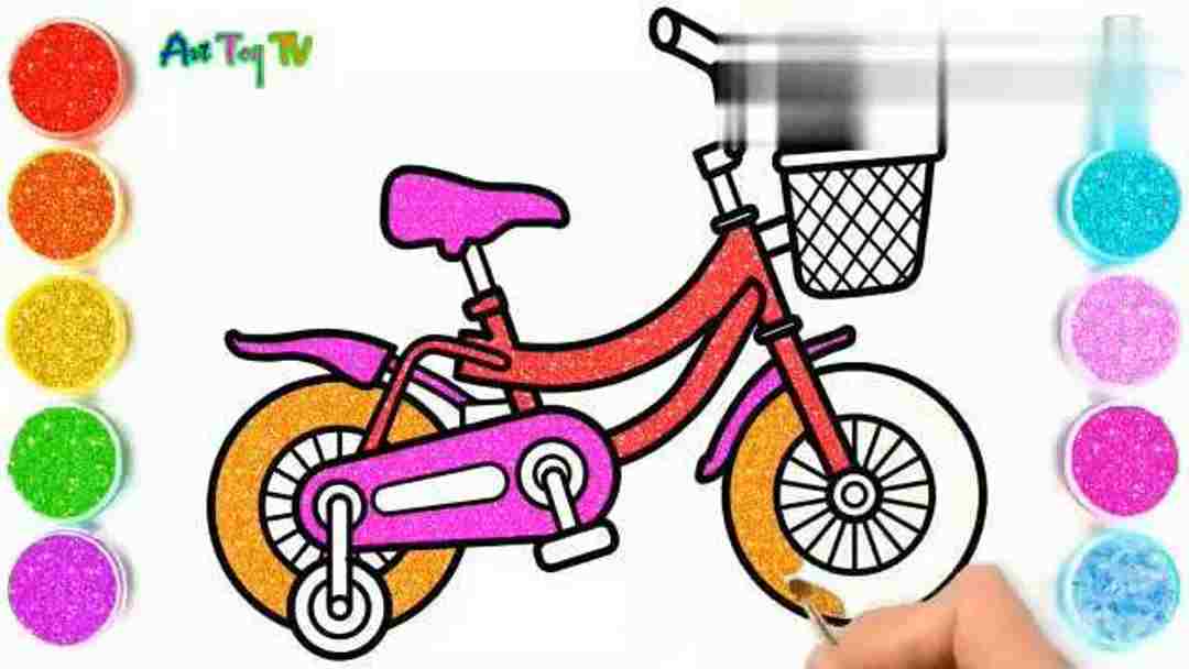 幼儿简笔画,给自行车涂上闪闪发光的颜色