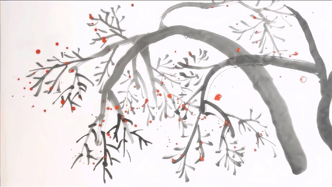 国画水墨画,树枝的画法