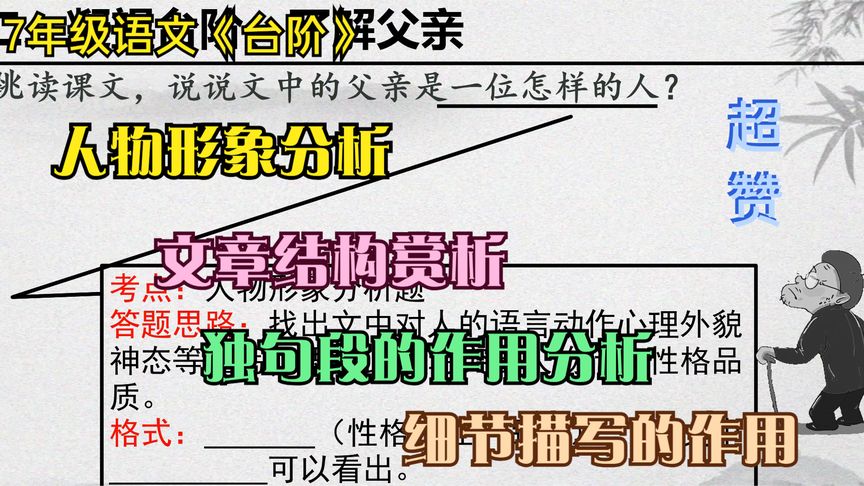 初中语文7年级下册《台阶》第3课时,分析父亲形象,讲解解题思路