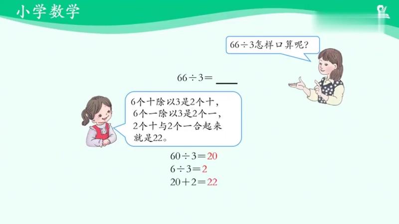 小学数学微课堂(人教版)3年级 第02周 ② 口算除法(例3)