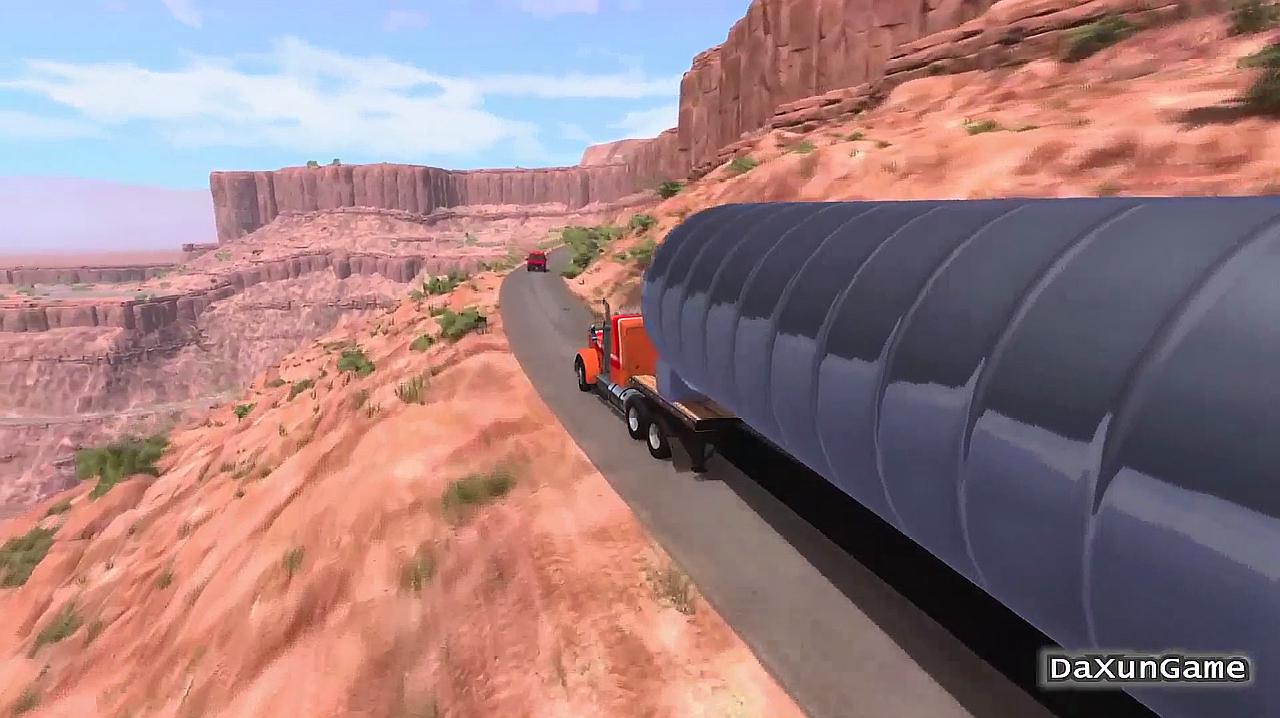 BeamNG 车祸模拟器:大型运输车遇到轿车,这下被摔报废了