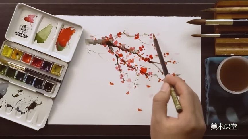水彩画技法 樱花树的画法 适合美术初学者