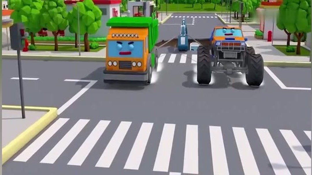 儿童卡通,工程车动画,消防才动画,翻斗车帮挖掘机动画