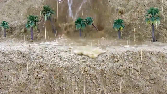 地面塌陷了车辆无法通过,工程车在紧急维修