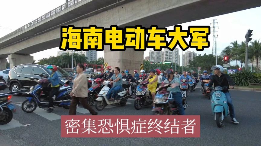 海南晚高峰电动车大军,震撼出行,密集恐惧症终结者。