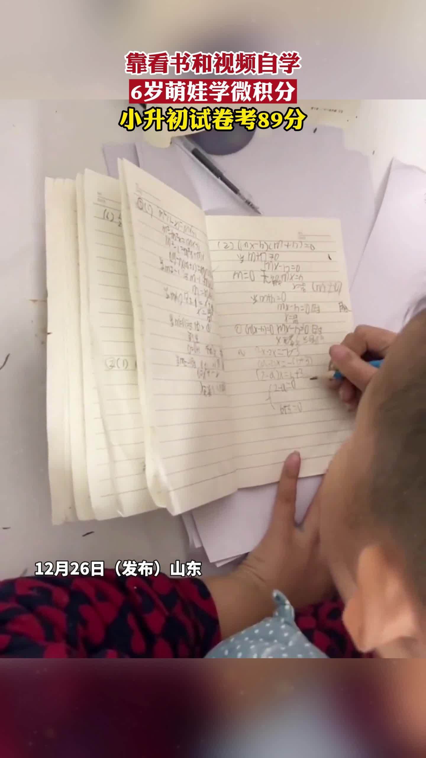 靠看书和视频自学,6岁萌娃学微积分,小升初试卷考89分