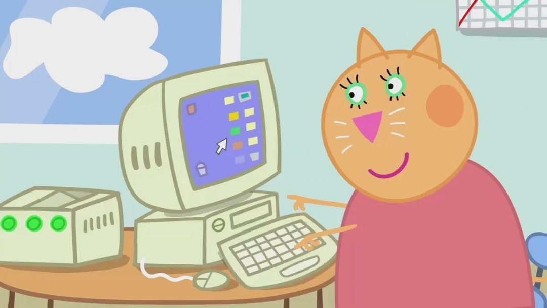 小猪佩奇简笔画:猫小姐的办公桌上有什么呢?