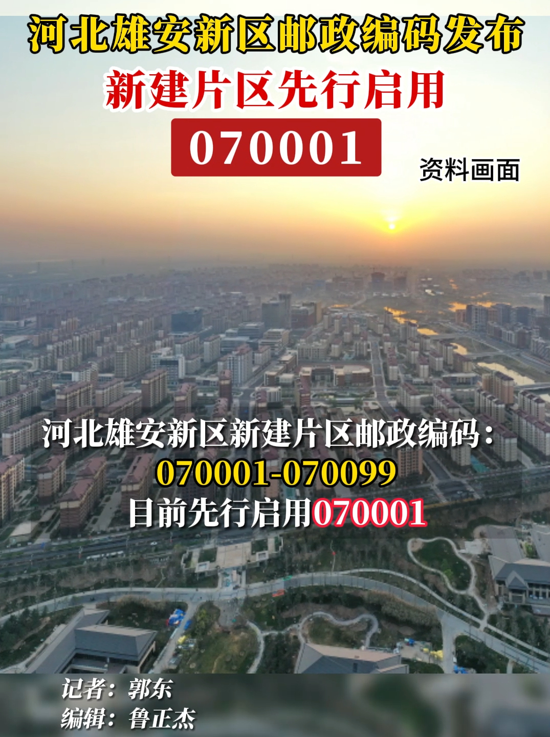 河北雄安新区邮政编码发布,新建片区先行启用070001