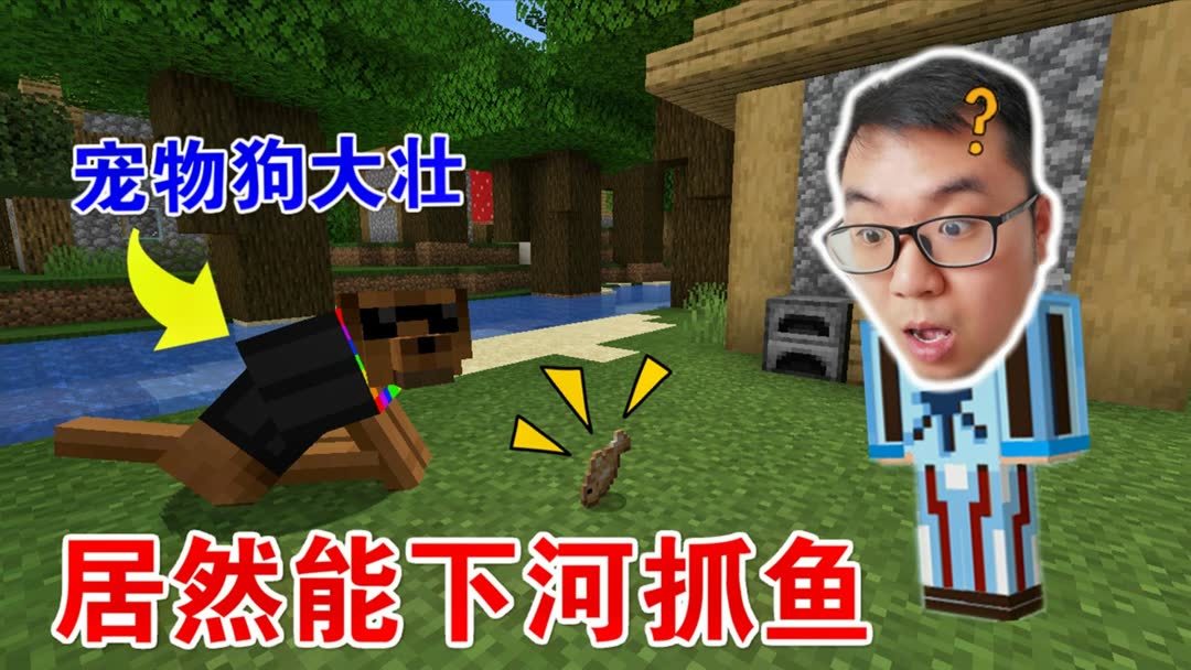我的世界:谁有我养的宠物狗厉害?居然能下河给我抓小鱼干吃!