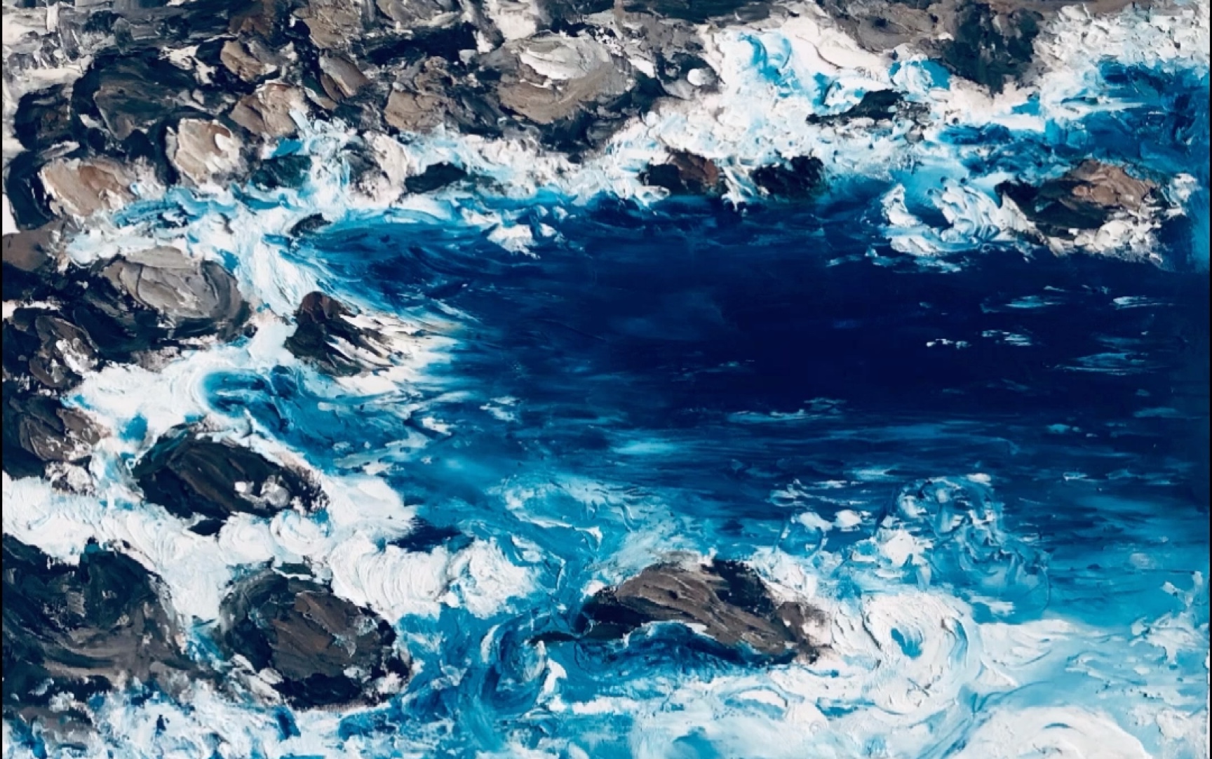 【油画棒】凝固的波涛 大量刮刀使用 过程视频