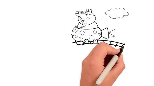 简笔画:小朋友快来和小猪玩过山车