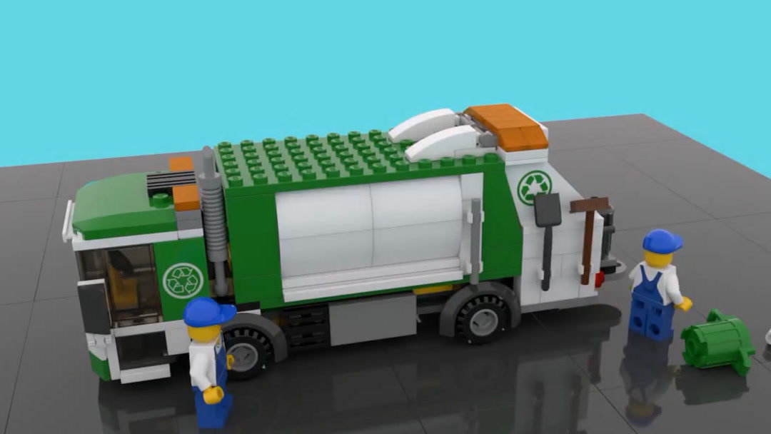 乐高城市工程车动画 垃圾车清理垃圾桶
