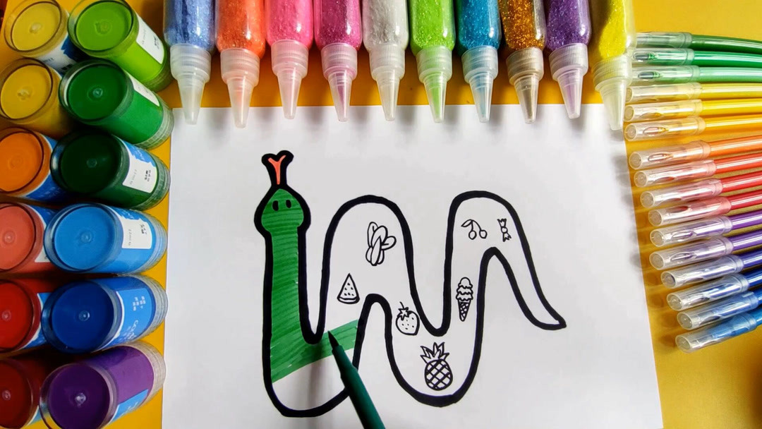 儿童简笔画教程,画贪食蛇和英文字母,3-12岁小朋友学习画画