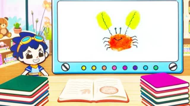 旗旗号手绘动画:一只螃蟹,用指纹要怎么画呢?皮皮鲁和你一起学