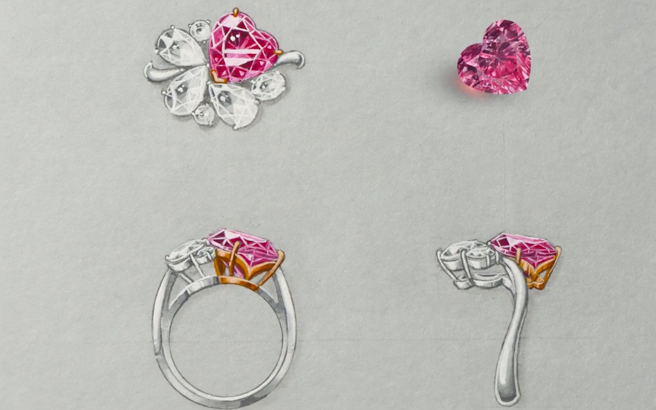 心形红宝石戒指设计手绘图