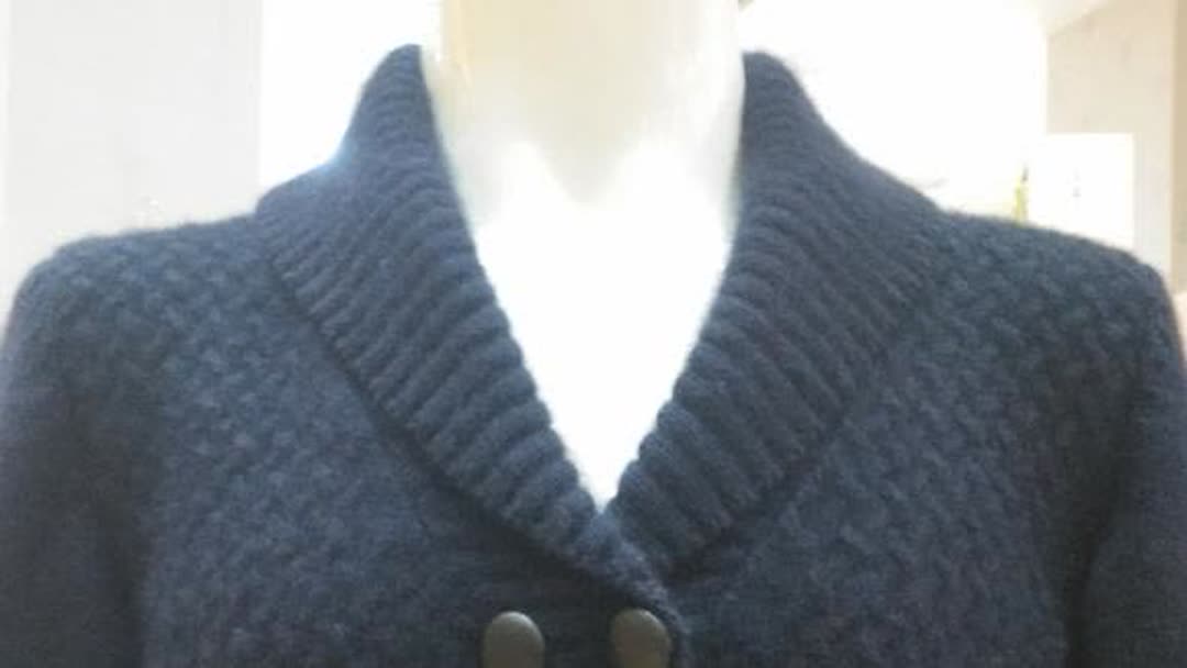 纯手工编织,青果领双排扣男式毛衣,领2