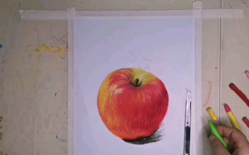 教大家用油画棒画个小苹果
