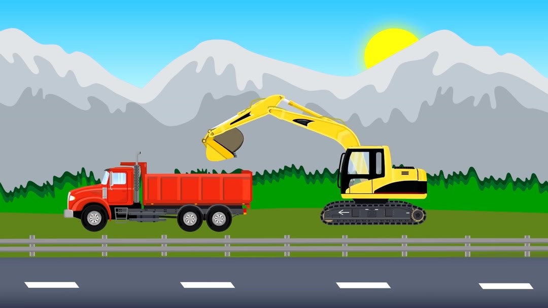 挖掘机施工动画 第2集 挖掘机工程车铺路
