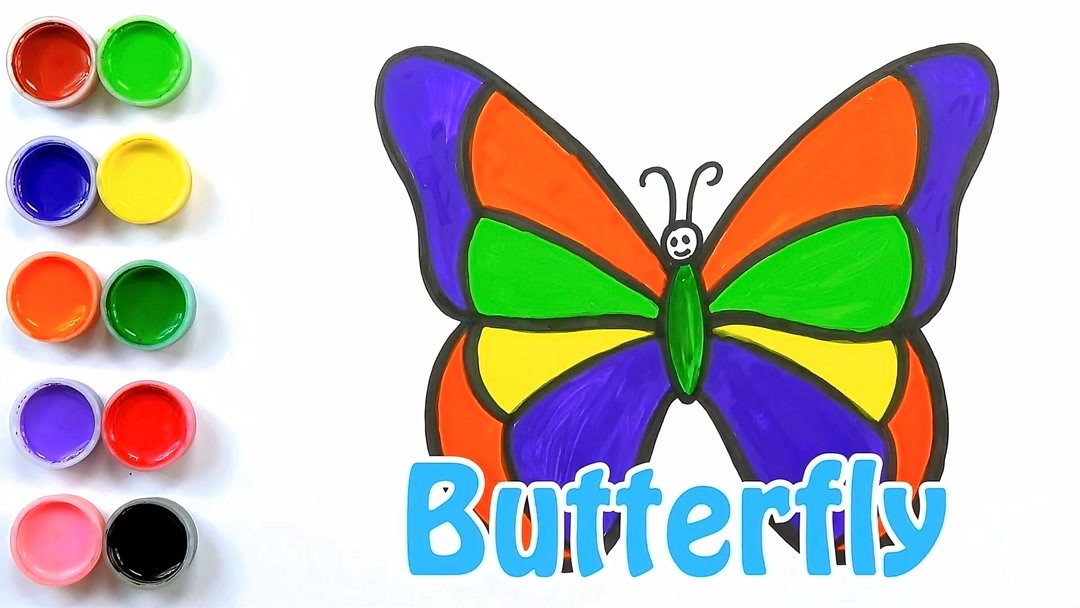 蝴蝶简笔画绘画教程,涂颜色学习英语,婴幼儿宝宝过家家游戏视频