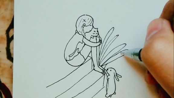 简笔画:小动物们的好朋友女孩～